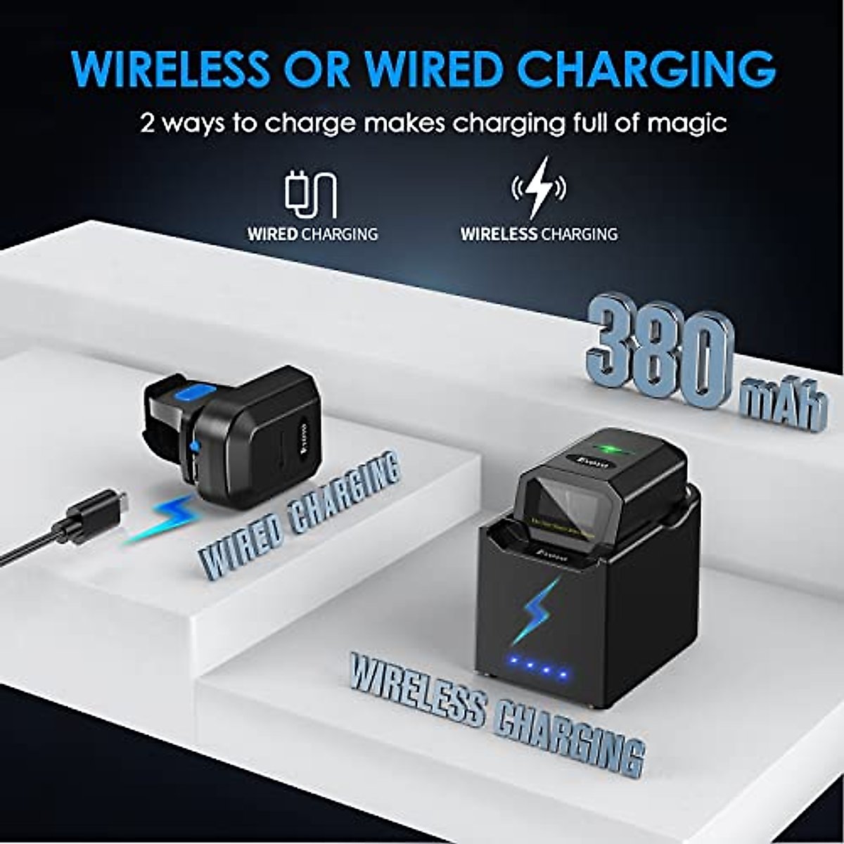 Eyoyo 2D Bluetooth Ring Barcode Scanner with Wireless Charging Dock,Left & Right-Handed Use, Wearable 1D QR Finger Hands Free Inventory Bar Code Reader Compatible for Tablet iPhone Android iOS PC