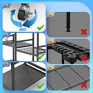 POLARPRA Garden Tool Organizer, Garden Tool Storage Rack with 6 Hooks and 2-tier Metal Shelves, Yard Tool Organizer Cart for Garage with Wheels Stand up to 35 Long-Handled Tools for Shed, Outdoor