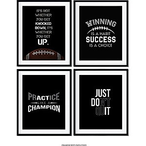 Govivo Inspirational Football Quote Wall Art - Set of 4 Motivational Football Prints - Football Room Decor - Football Wall Art for Boys Bedroom, Locker Room, or Coach Gift - 8x10 unframed prints