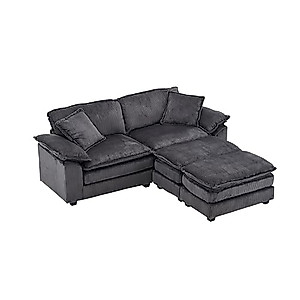 Free Combination Convertible Modular Sectional Sofa Cloud Couch, Comfy Corduroy Double-Upholstered Sleeper Sofa,84.6" Wide Loveseat Couches with Moveable Ottomans and Detachable Pillow-top Armrest