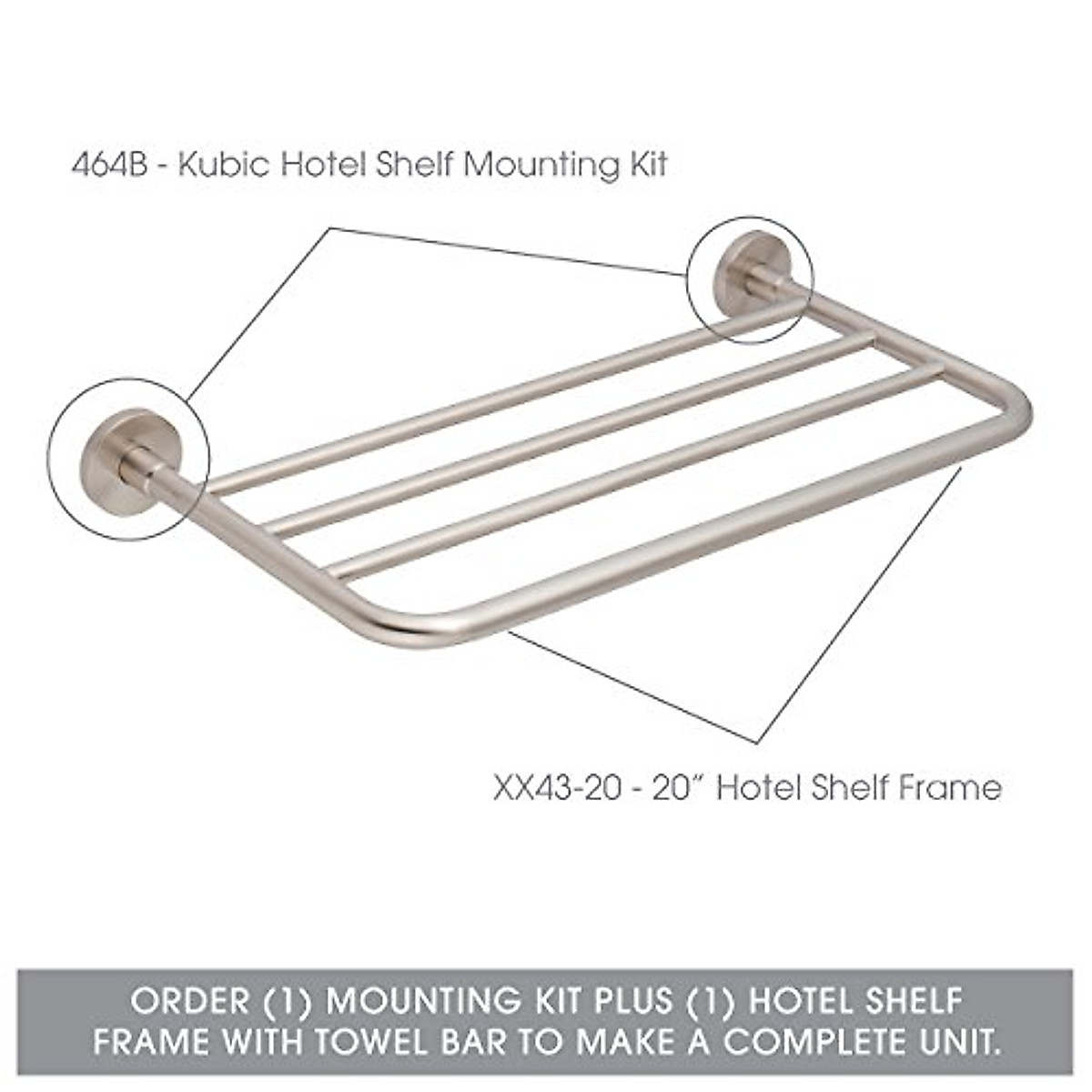 Ginger 464B/SN Hotel Shelf Mounting Kit, Kubic, Satin Nickel