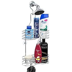 SKATCO Hanging Shower Caddy - 2-Tier Rust-Resistant Stainless Steel Shelves Chrome Rack Over Shower Head Organizer Bathroom Basket Storage Holds Shampoo, Conditioner, Soap, Bath Sponge, Razors