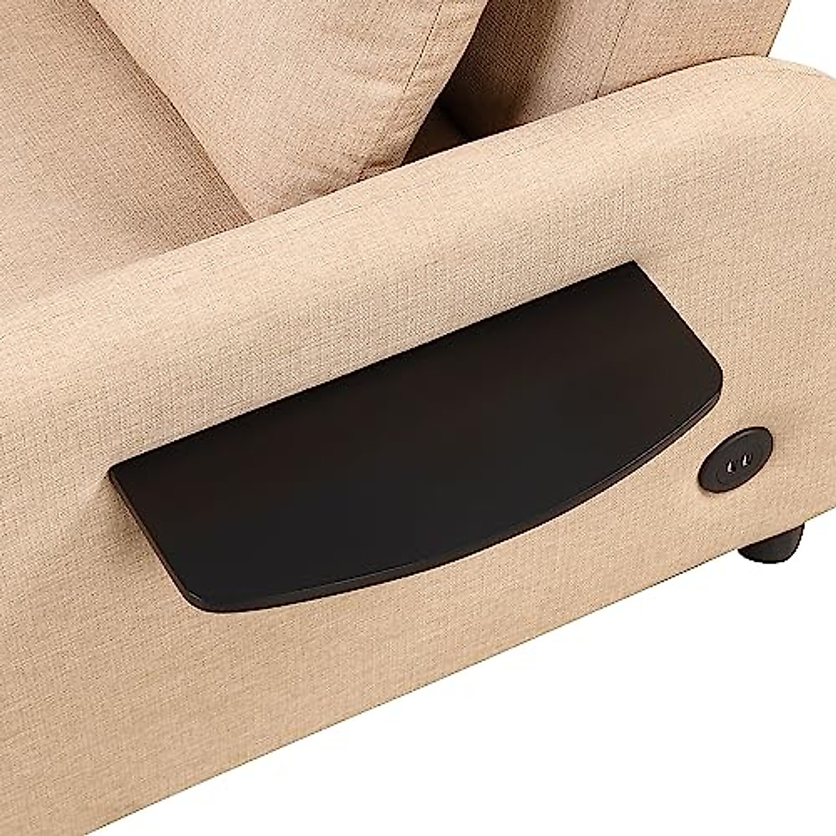 Verfur 3-in-1 Convertible Sofa Bed w/Wing Table and USB Charge, Multi-Functional Velvet Sleeper Futon Couch Pull-Out Sofabed, 41.5'' Loveseat Chaise Lounge for Living Room, Small Space, Beige