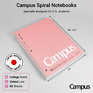 KOKUYO Spiral Notebook, 3 Pack Campus 10-1/2" x 8" Subject Notebooks with College Ruled, 80 Sheets, Pink Blue Green 3 Holes School Spiral Journal for Work Study Note Taking (WSG-SU-400G1×3)