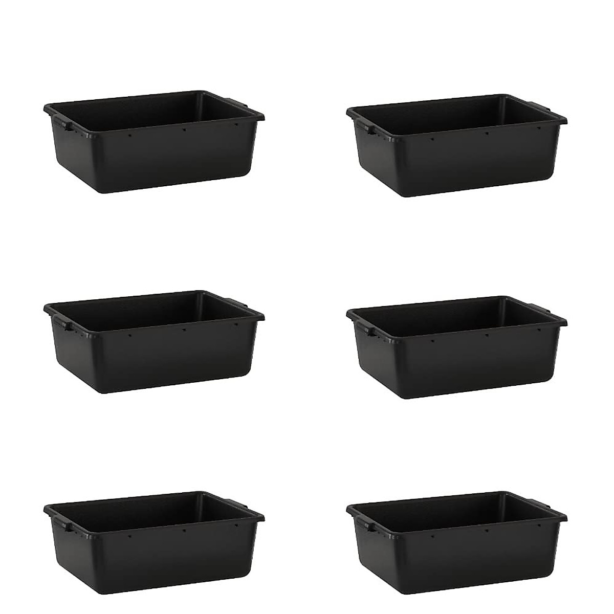 Krollen Industrial 6-Pack 20" x 15" x 7" 9 Gallon Black Polypropylene Plastic Bus Tub/Bus Box