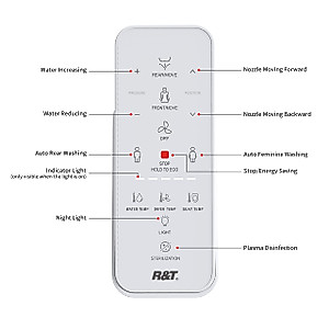R&T Elongated Smart Bidet Seat with Air Dryer Warm Water Heated Toilet Seat Remote Control | Stainless Steel Spray Nozzle | White Nightlight | Deodorizer (V3200)