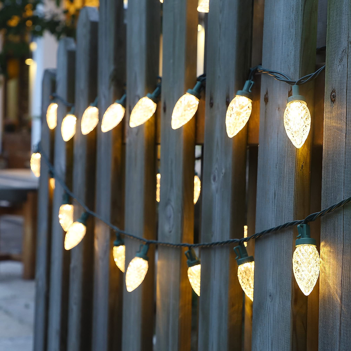 C9 Christmas Lights, 50 LEDs 24.5 FT Faceted String Lights Connectable Commercial Grade Indoor Outdoor, 120V UL Certified Xmas Strawberry Tree Light Strand for Garden Patio Parties, Warm White