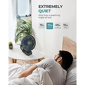 xasla 10000mAh Portable Rechargeable Clip on Fan, 8 inch Battery Operated Fan, 24 Hours Work Time, 4 Speeds Personal Fan, Ideal for Outdoor Camping Golf Cart Home Office Blue