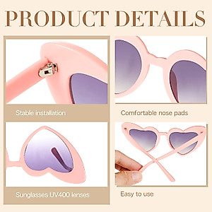 Flutesan 12 Pairs Bachelorette Sunglasses Heart Sunglasses Bulk Heart Shaped Sunglasses Bachelorette Party Supplies for Women(Pink)