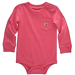 Carhartt Long-Sleeve Pocket Bodysuit, Pink Lemonade, 3 Months