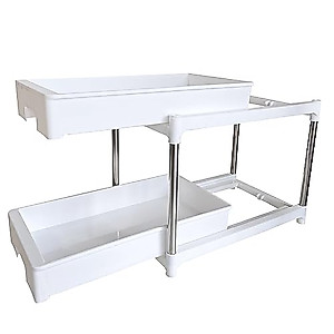 WYTENO 1-piece set pull-out under sink organizer, 2-layer sliding pull-out cabinet organizer, multi-purposeunder cabinet organizer bathroom, kitchen essentials, white