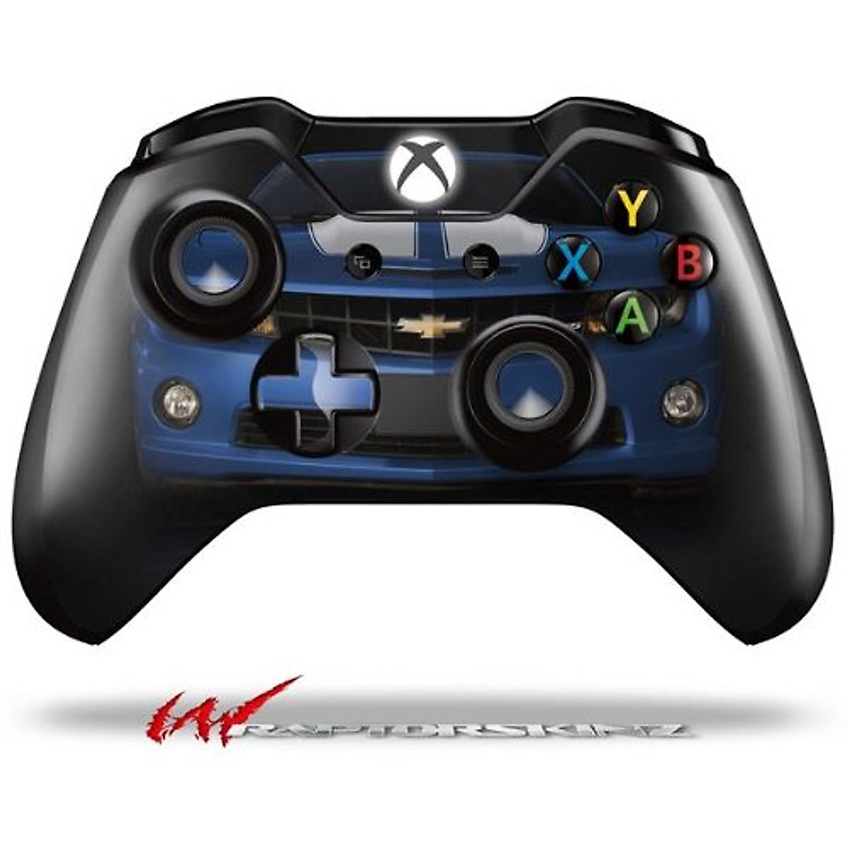 WraptorSkinz Decal Style Vinyl Skin Wrap compatible with XBOX One Original Wireless Controller 2010 Chevy Camaro Aqua - White Stripes on Black - (CONTROLLER NOT INCLUDED)
