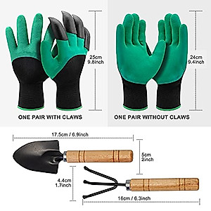 Gardening Gloves, 2 pairs green Garden Gloves with a Garden Shovel and a Cultivator, Garden Gloves with Claws for digging Planting Weeding Seeding , Excellent Plant Gifts