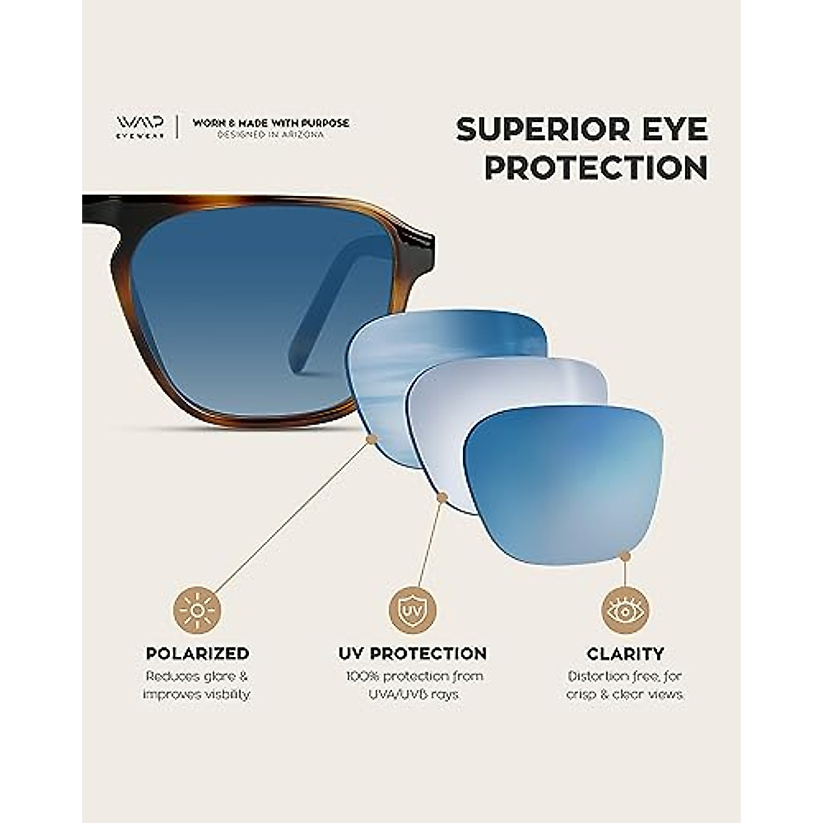 WearMe Pro Polarized Aviator One-Bridge Modern Square Mens Sunglasses (Tortoise Brown/Blue Gradient Lens)