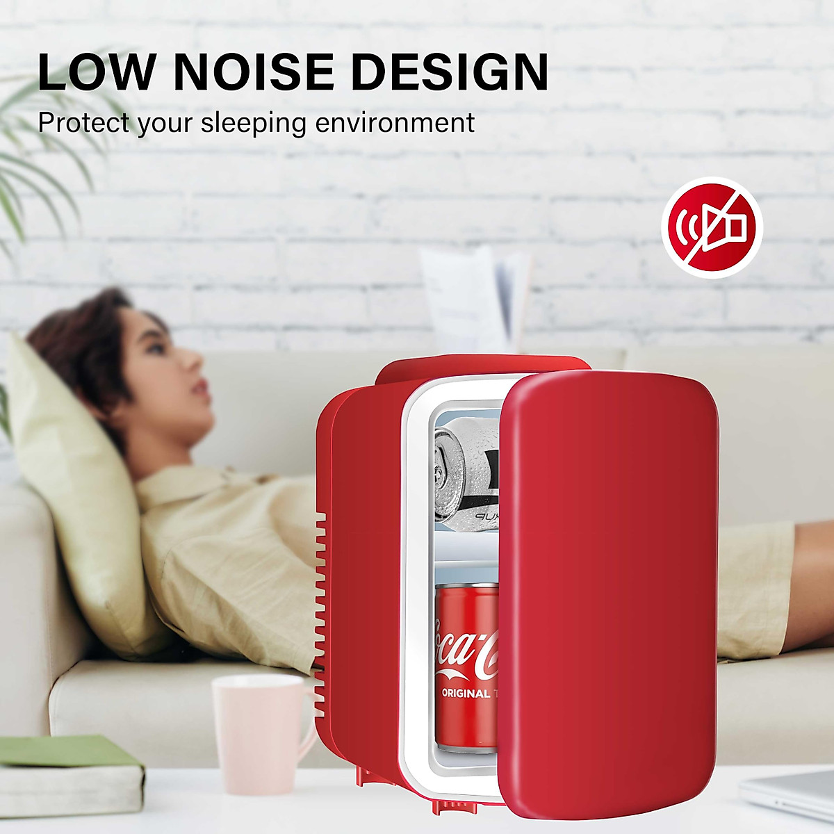 HealSmart Portable Mini Fridge, 4 Liter 6 Can Cooler and Warmer Compact Refrigerators 100% Freon-Free & Eco Friendly, 4L, Red