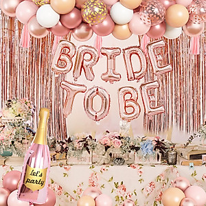 Amandir Bachelorette Party Decorations Supplies, Rose Gold Bridal Shower Decorations Bride To Be Pink White Gold Confetti Foil Heart Balloons, Veil, Photo Booth Props, Fringe Curtains, Paper Tassels