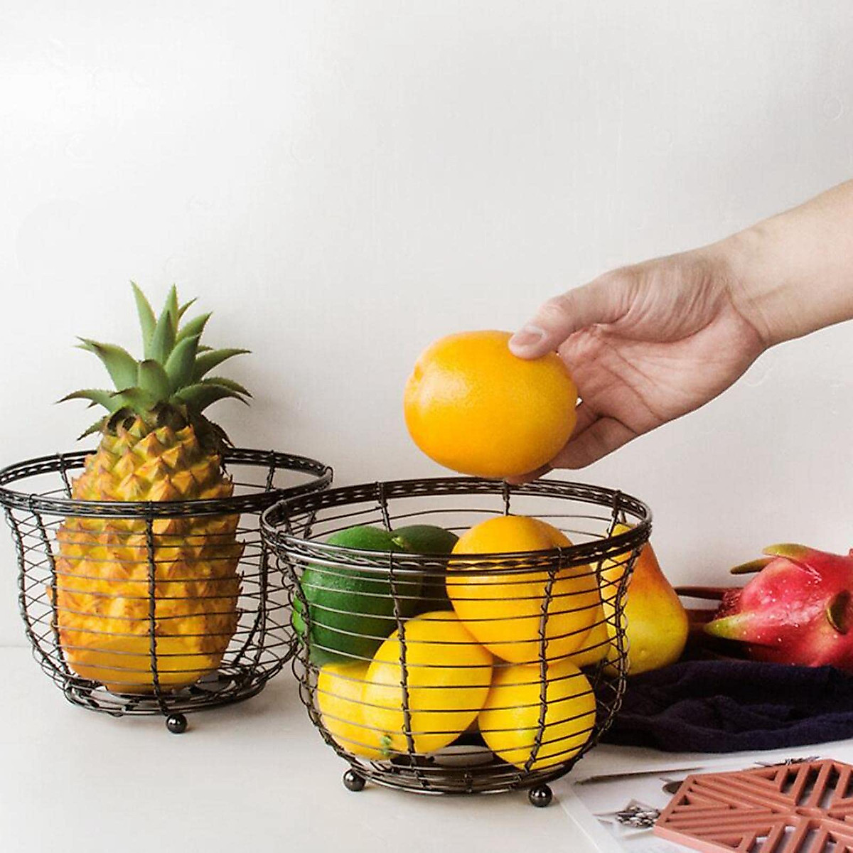 MagiDeal Wire Fruit Bowl, Classic Kitchen Design for Produce Storage Basket Holder, Countertop Decor Organization, Storage Baskets for Bread Snacks