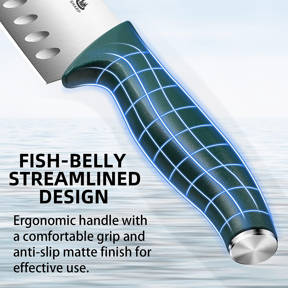 Plys Santoku Knife for Vegetable Cutting: 7 inch Kitchen Knives - Meat Cutting, Cooking Tools, Green