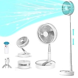 Greheywos Portable Foldable Fan with Remote Control, 7200mah Rechargeable USB Standing Fan, 7.8'' Super Quiet Table Fan with 4 Speeds, Timing Function Folding Fan, Suitable for Home Office Camp Travel