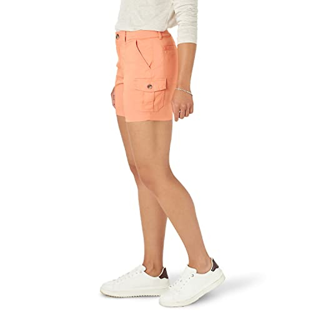 Lee Women's Flex-to-Go Mid-Rise Seamed Cargo Short, Papaya, 16