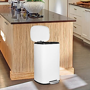 Increkid 13.2 Gallon Trash Can, Stainless Steel Kitchen Garbage Bin with Inner Buckets and Hinged Lid, Rectangular Step on Dustbin, Soft-Close, Airtight for Home Office Bathroom Mall（50 L） (White)