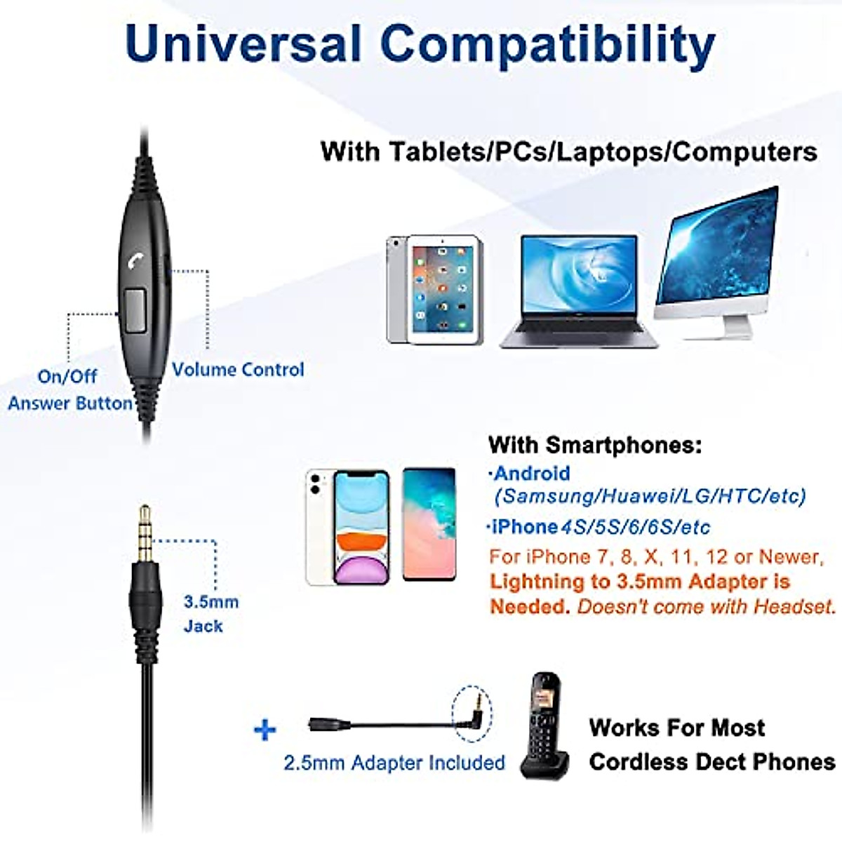 Callez 3.5mm Cell Phone Headset Dual, Corded Computer Headsets with Microphone Noise Canceling for iPhone Samsung Galaxy Huawei LG BlackBerry Laptop PC Tablets Podcast Skype Home Office C402E2