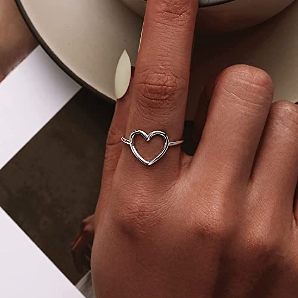 MUNDELL Sterling Silver 925 Simple Minimalist Heart Finger Rings for Women Wedding Engagement Statement Jewelry