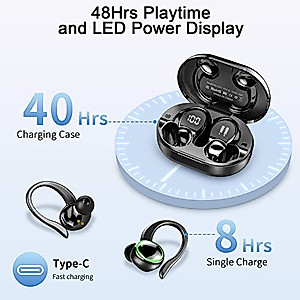 Wireless Earbuds, Bluetooth 5.3 Headphones Stereo Bass, 48H Playtime Earphones with LED Power Display, Over-Ear Buds with Earhooks Built-in Mic, IP7 Waterproof Headset for Sport Running Workout