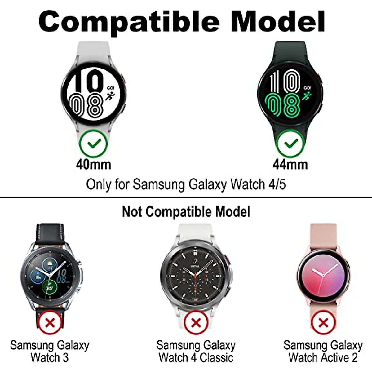 [4+4 Pack] BHARVEST for Samsung Galaxy Watch 5/Galaxy Watch 4 40mm Screen Protector and Case, 4 Packs Hard PC Frame Cover with 4 Sets Tempered Glass Film