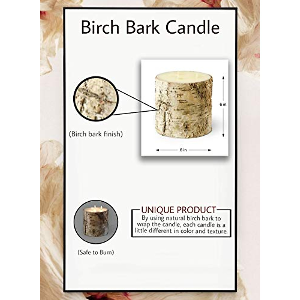 Serene Spaces Living Birch Bark Candle – Pillar Style Candle Brings Nature Indoors, Ideal for Weddings, Parties, Events, Restaurants, Home Decor, 6" in Diameter & 6" Tall