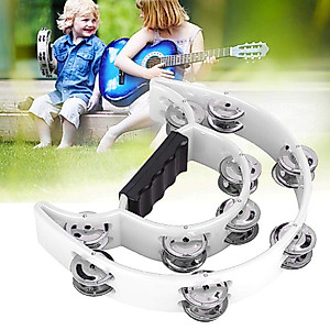 Alomejor Tambourine Half Moon Hand TambourineDouble Row Jingles Tambourine for Musicians Singers Music Classes Bands(White)