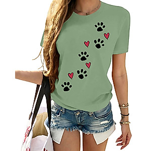 ETATNG Summer Love Heart Dog Paw Love Heart Print T-Shirt for Women Short Sleeve Dog Mom Graphic Tees Tops Mother's Day Shirts Green XXL