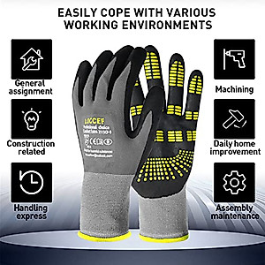 LOCCEF Endurance Knit Work Gloves MicroFoam Nitrile Coated-6 Pairs,Tacky Dot Grip, Multi Purpose,Micro-Foam Gloves(8-M)