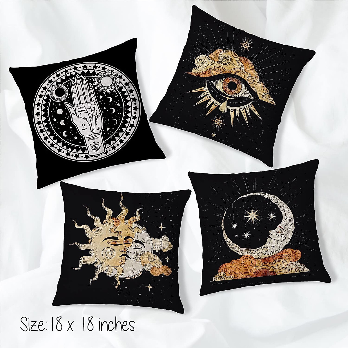 Udinaz Tarot The Sun Moon and Star Palmistry Hand Mystical 18 x 18 Inches Throw Pillow Covers Set of 4,Bedroom Living Room Girls Room Home College Dorm Decor,Astrology Tarot Lovers Gifts Gifts