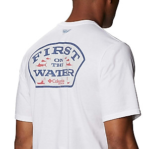 Columbia Men's PFG First Water Graphic Short Sleeve, White/Offshore, Large