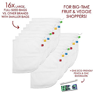 utilifox Reusable Produce Bags, Eco Friendly Mesh Bags For Fruit Vegetable, Set of 8, Large, 12x14 in, Washable, Premium Strength, Zero Waste, Produce Bag Drawstring, Vegetables Fruits Bag Grocery