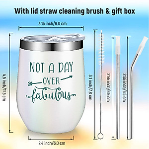 QIUB Wine Tumbler Cups Gifts for Women 12 oz mug With Lids Tumblers Water Glasses Coffee Cocktails Champaign Champagne Stainless Steel Stemless insulated White-2Pack 4 Piece Set