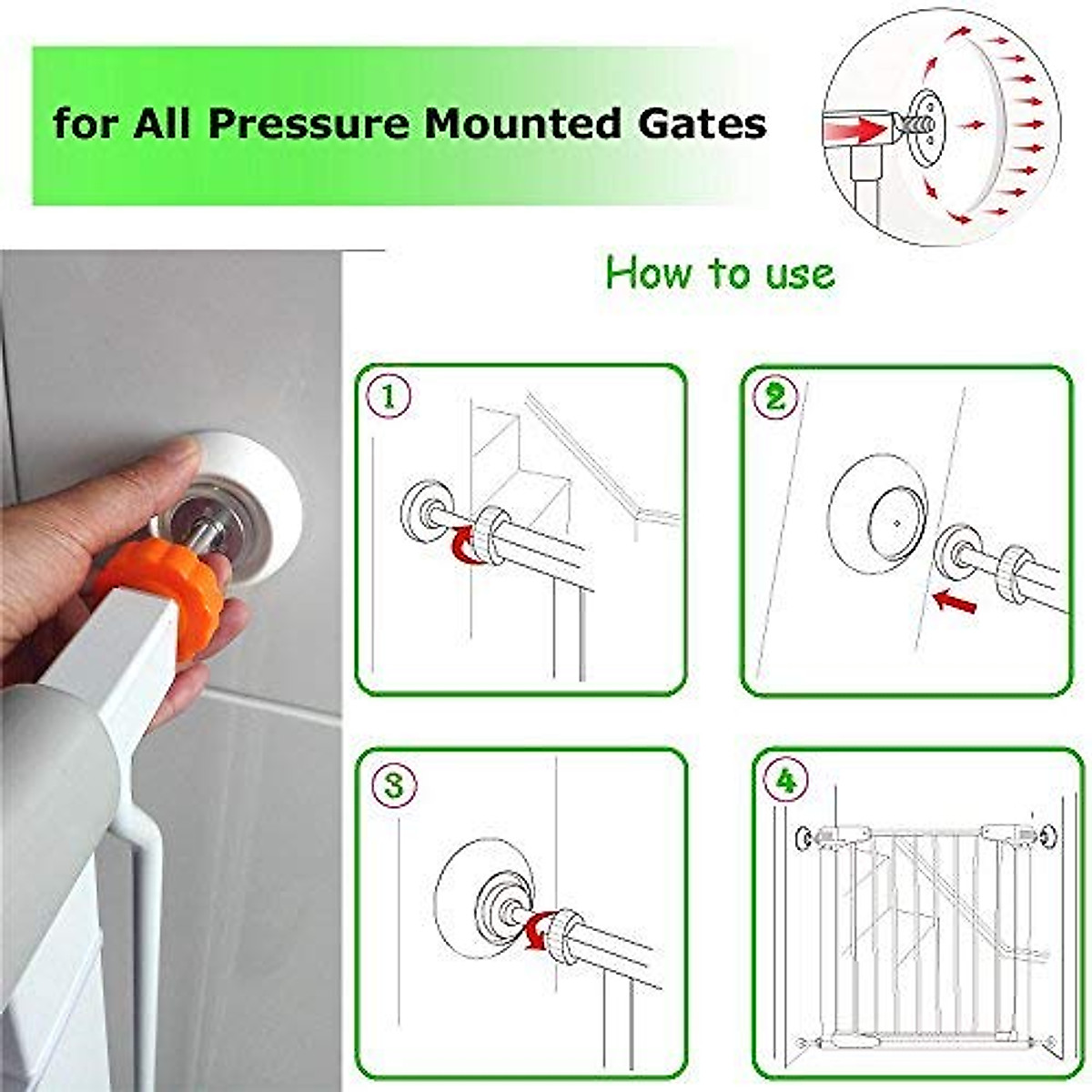vmaisi Baby Gate Wall Protector - Protect Walls & Doorways from Pet & Dog Gates - Pressure Mounted Gates Work on Stairs - 4 Pack Gates Wall Cups - White