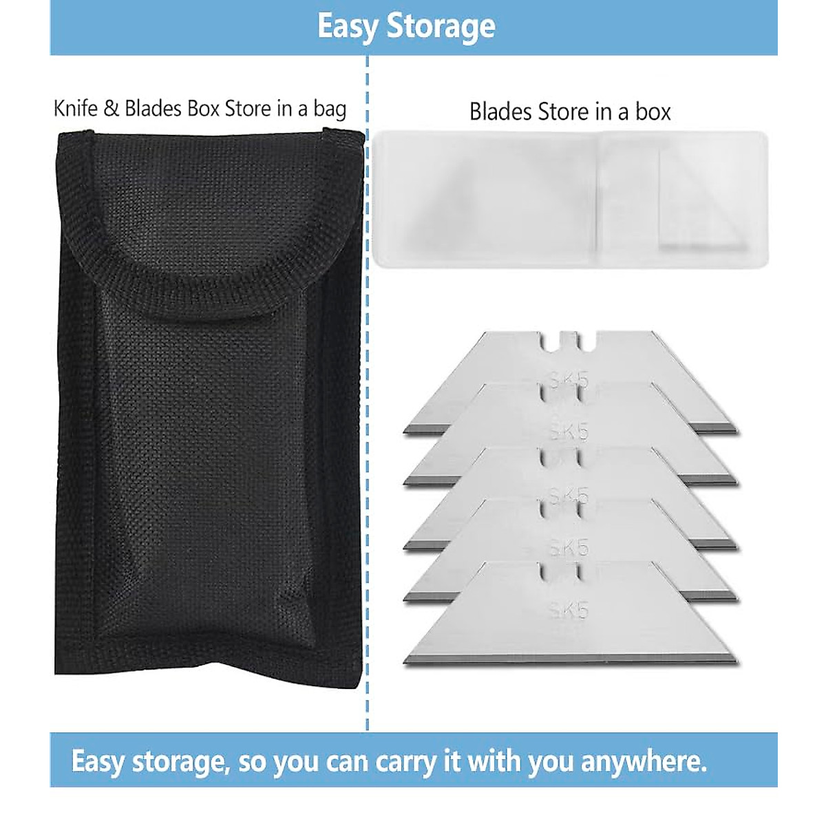 Folding-Utility-Knife Work-Knife Retractable-Folding-Box-Cutter Construction-Knife-Box-Opener - Razor-Knife with 5 Extra Blades for Cartons Cardboard and Boxes