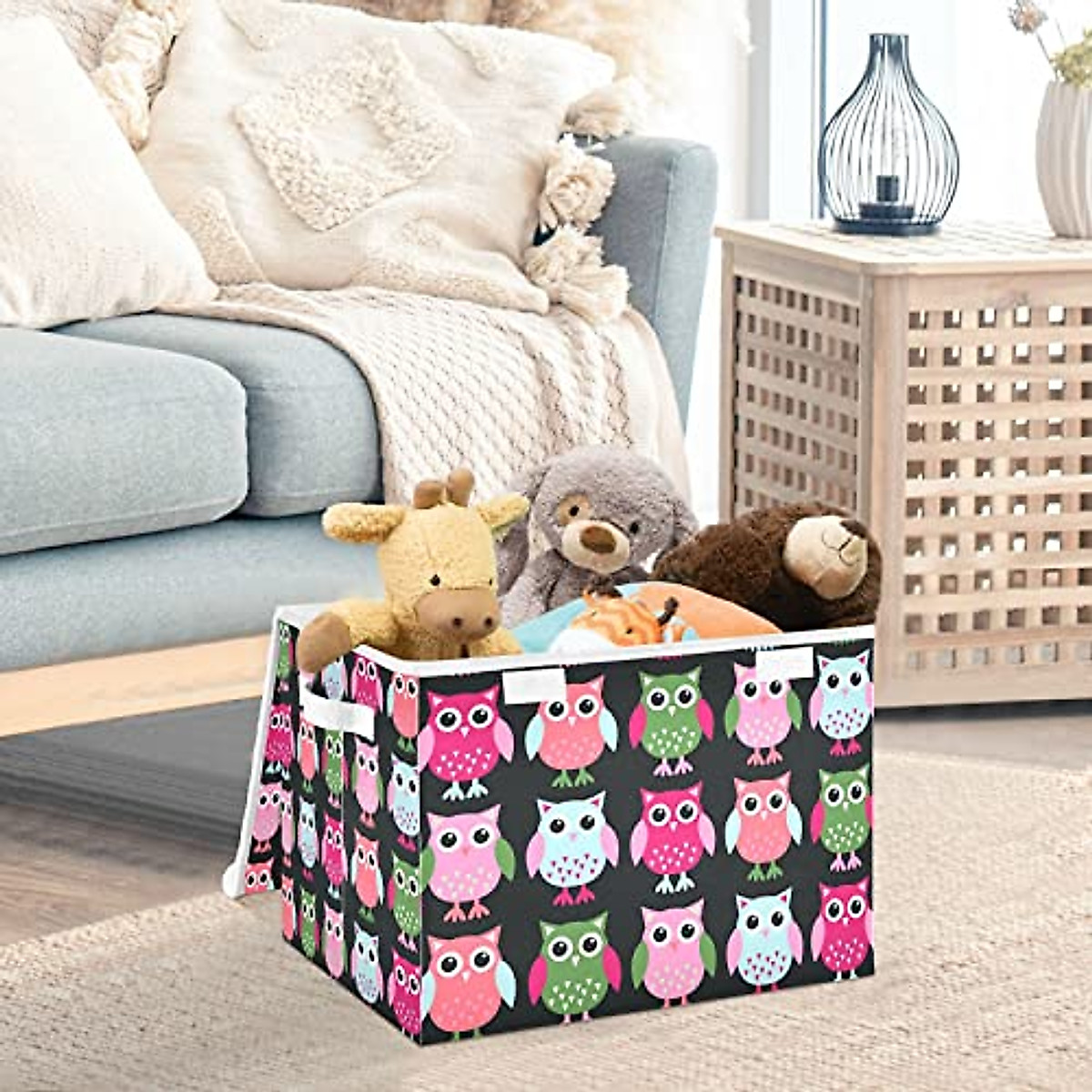 innewgogo Cute Owl Storage Bins with Lids for Organizing Dust-proof Storage Bins with Handles Oxford Cloth Storage Cube Box for Pets Toys