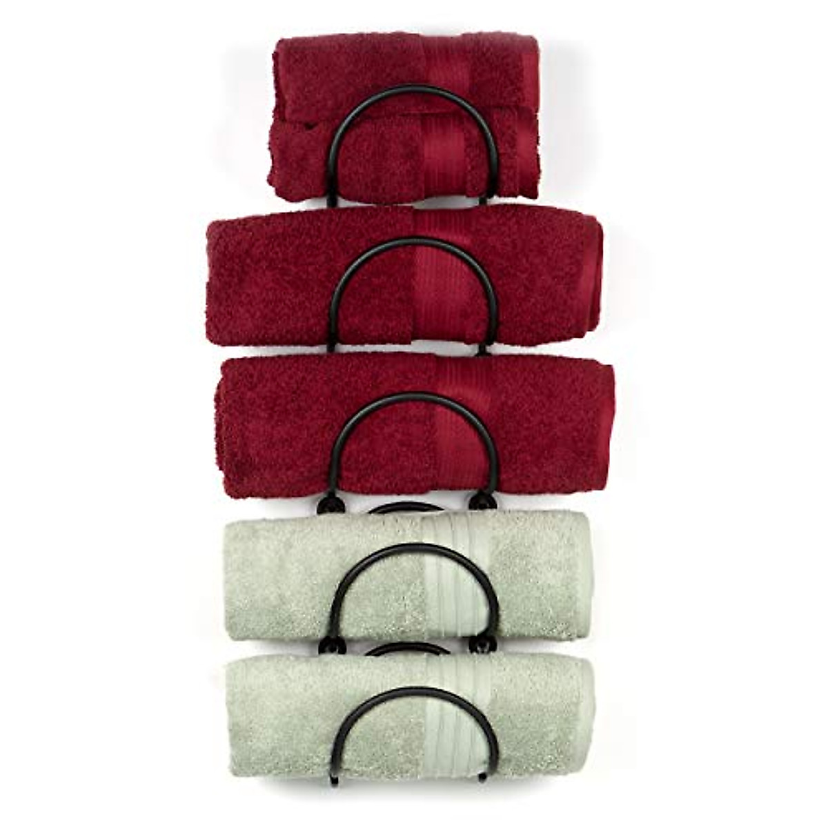 Wallniture Boto Wrought Iron Metal Towel Rack for Bathroom Wall Decor, Curved Finish Bathroom Organizer Set of 5, Black