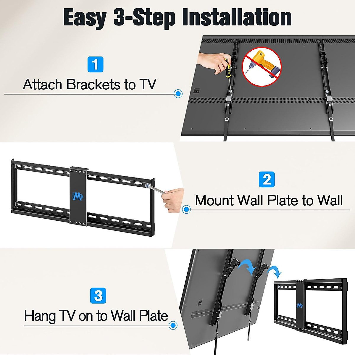 Mounting Dream TV Mount for Most 37-70 Inch TV, Universal Tilt TV Wall Mount Fit 16", 18", 24" Stud with Loading Capacity 132lbs, Max Vesa 600 x 400mm, Low Profile Flat Wall Mount Bracket