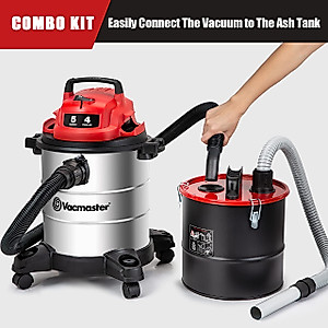Vacmaster VOC508S 1102 5 Gallon Stainless Steel Wet Dry Shop Vacuum and 3 Gallon Ash Tank Combo
