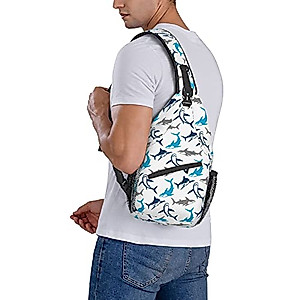 Shark Print Sling Bag Crossbody Backpack Elegant Seamless Pattern with Abstract Shark Silhouettes Gym Sports Travel Hiking Daypack Cute Animal Print Chest Bag Shoulder Bag for Women Men