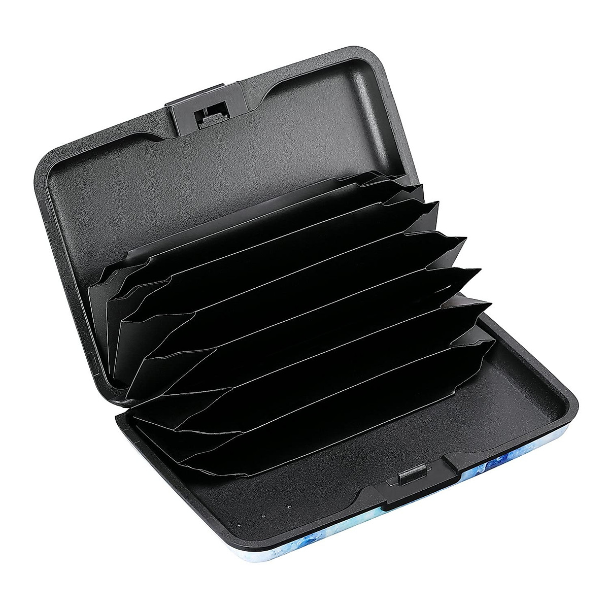 ELFISH Mini RFID Aluminum Wallet Credit Cards Holder Business Card Case Metal ID Case for Men Women (Blue Lotus)