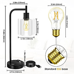 Upgraded Table Lamp, Fully Stepless Dimmable Desk Lamp with 2 USB Charging Ports and 2 AC Power Outlets, Modern Bedside Lamp with Glass Shade for Bedroom, Living Room, Office (Bulb Included)