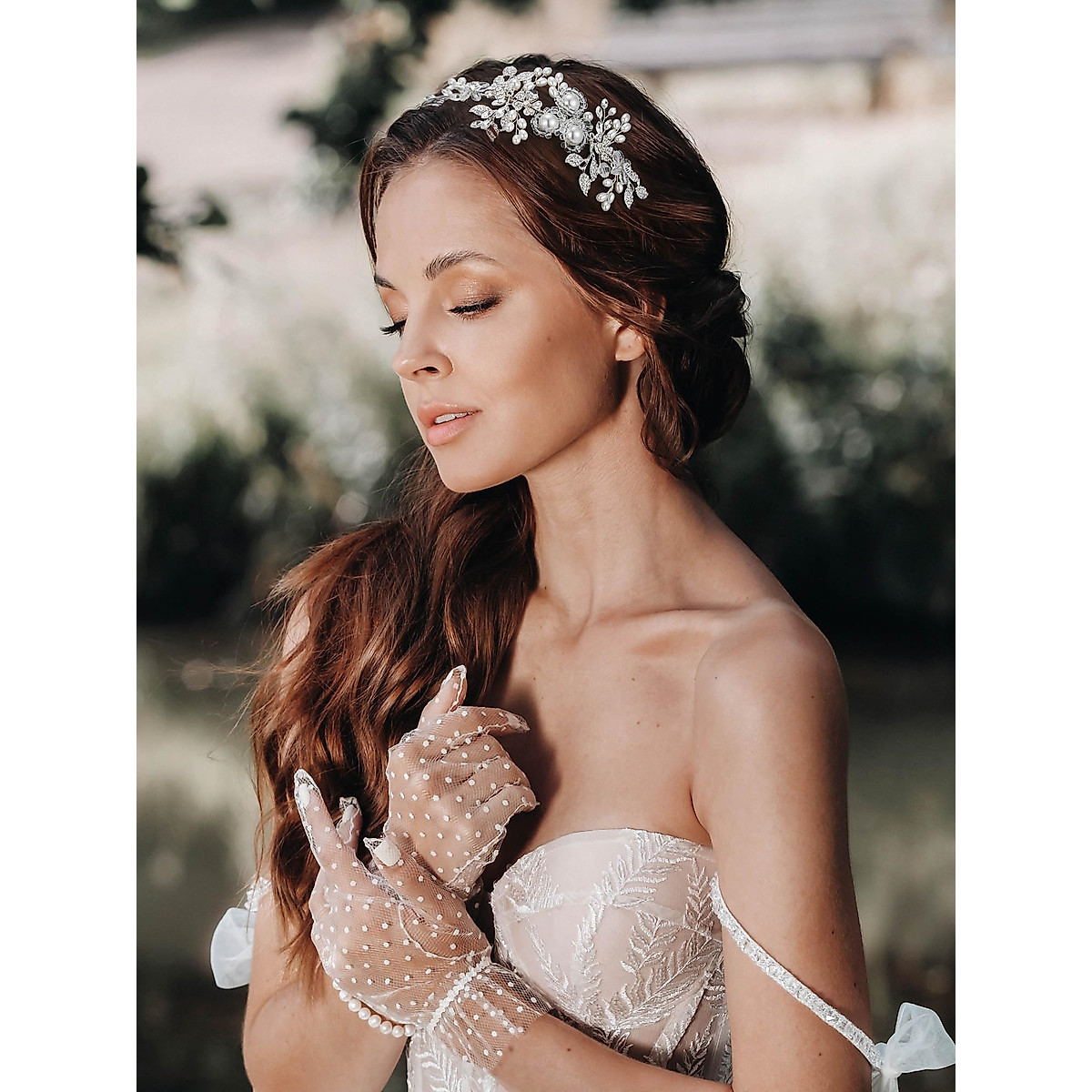 SWEETV Handmade Pearl Wedding Headbands for Women Silver Rhinestone Hair Band Bridal Headpieces for Bride Hair Jewelry Accessories