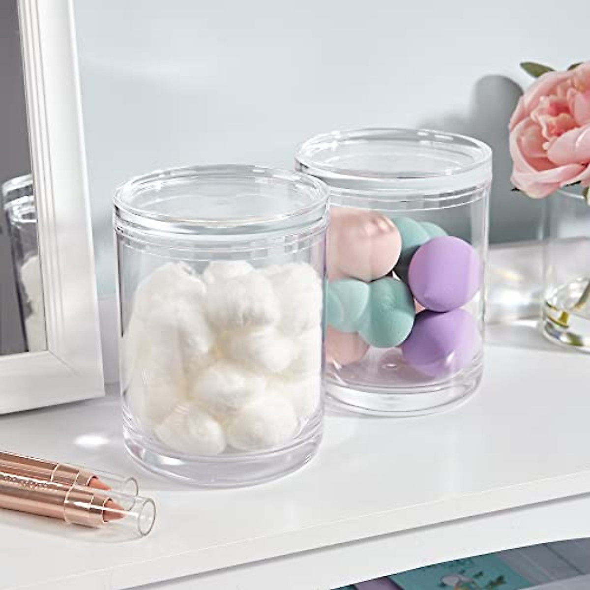 STORi Stackable Apothecary Jars (Set of 2) | 30-oz Organizer for Kitchen Counters and Pantry Shelves | 2 Pack Storage Container with Tray Lid