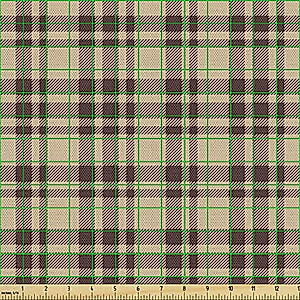 Ambesonne Scottish Tartan Fabric by The Yard, Retro Theme Art Old Fashion Check Plaid Pattern Geometric Design, Water Resistant Material for Outdoor Cushion Decorative Home Accents, 1 Yard, Tan Brown