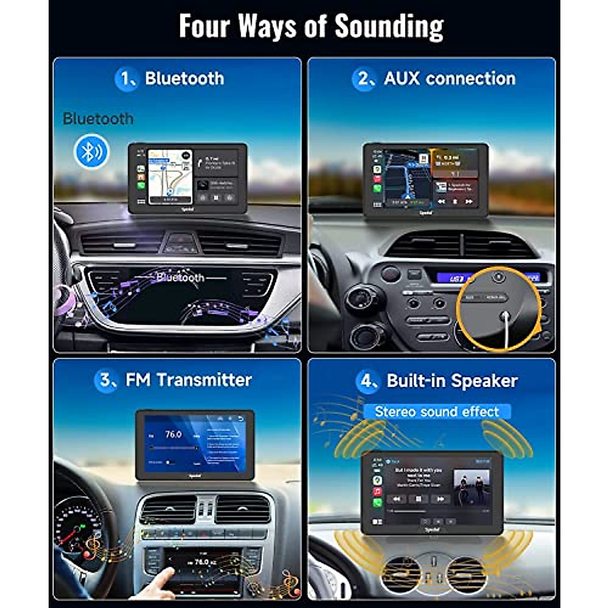 2023 Newest Portable Car Stereo with Wireless CarPlay and Android Auto, Spedal NaviCam-786 Apple CarPlay Dash Mount Car Screen, 7" IPS Touchscreen, Mirror Link/Bluetooth/Navigation/Voice Control
